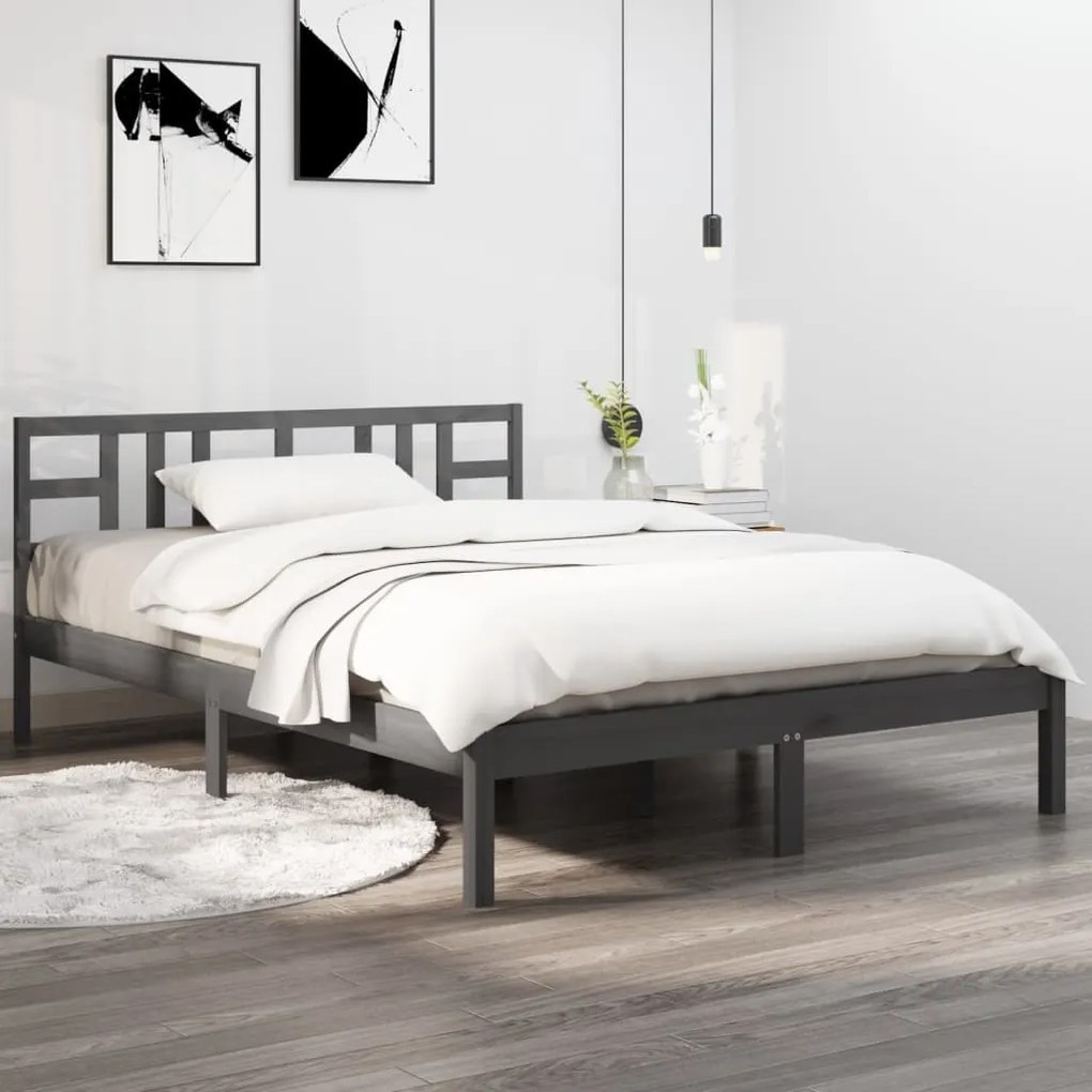 Rám postele šedý masivní dřevo 200 x 200 cm 3105427