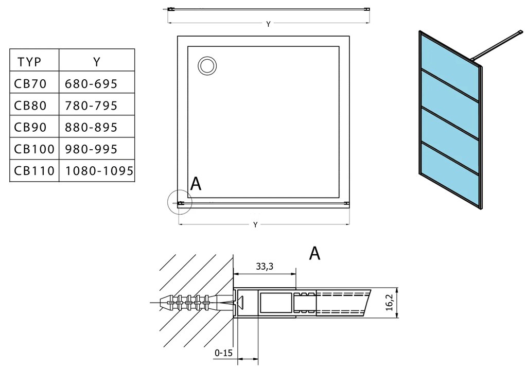 Gelco CURE BLACK sprchová zástěna 900mm, černá mat, CB90