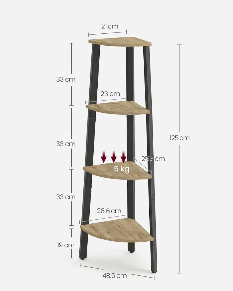 Rohový regál TAYLOR ARTISAN 4 police, 125x34cm