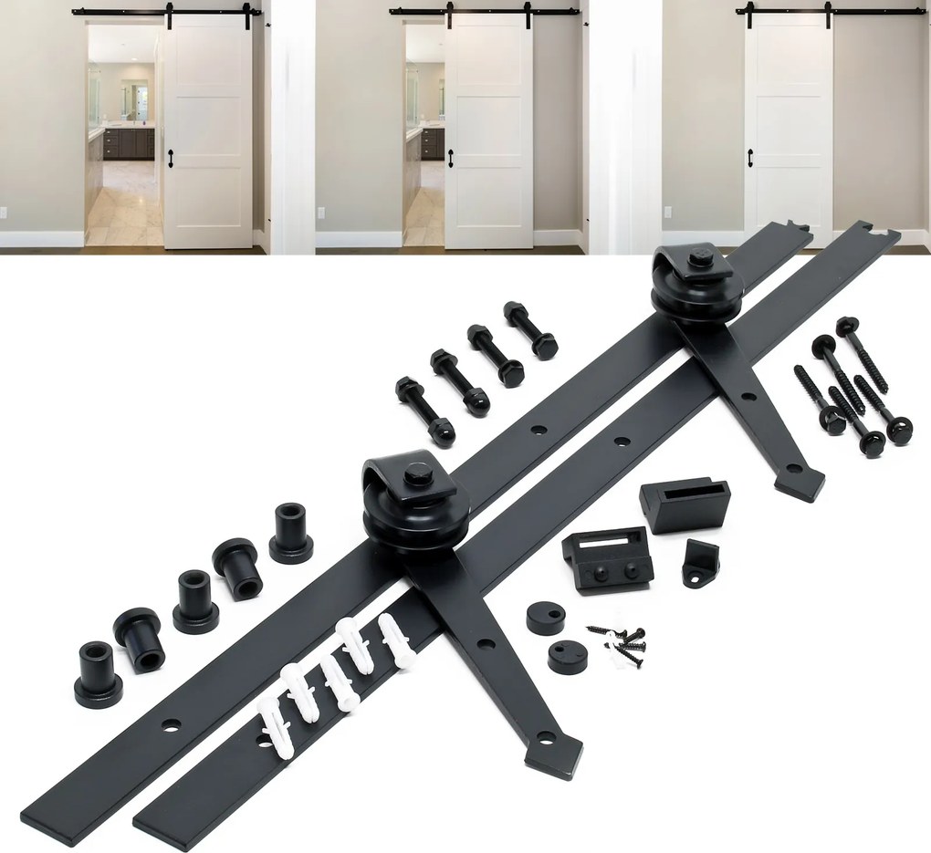 Systém posuvných dveří Wiltec – 183 cm, 90 kg, 35-40 mm, černá (61810)