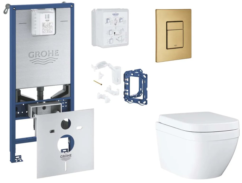 Grohe Rapid SLX - Set předstěnové instalace, klozetu, sedátka SoftClose, tlačítka Skate Cosmopolitan a sady pro vhazování tablet, Triple Vortex, kartáčovaný Cool Sunrise SANI11BB4144