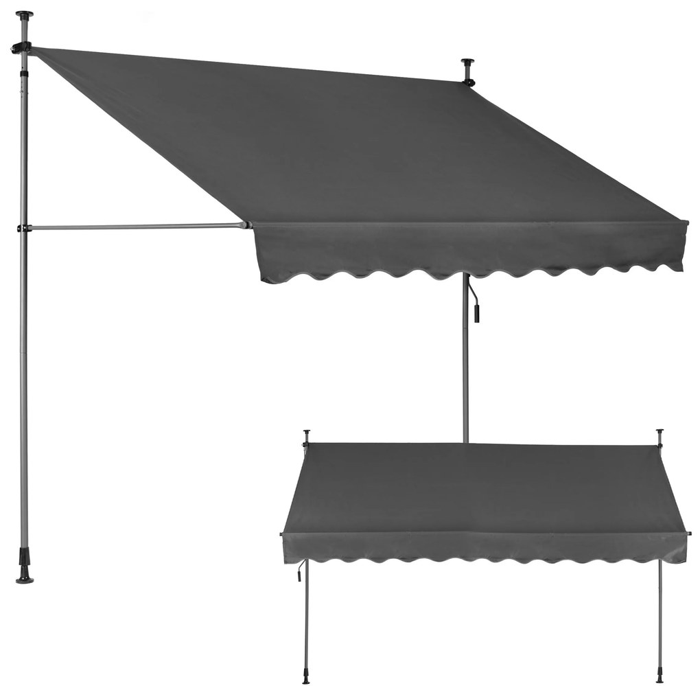 Upínací balkonová sluneční markýza KLODZ 300x120 cm šedá