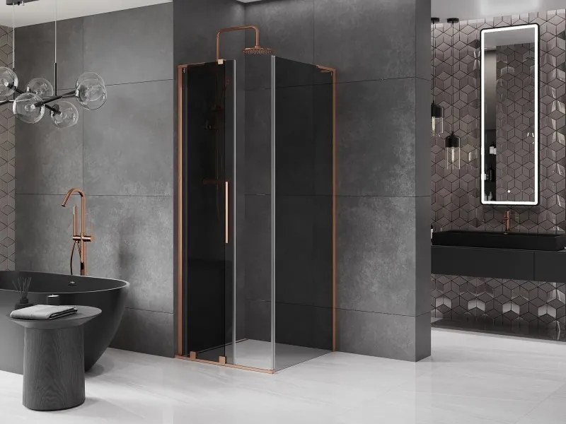 Mexen Velar L, sprchový kout s posuvnými dveřmi 100 x 100 cm, 8mm šedé sklo, měděná matná, 871-100-100-43-65