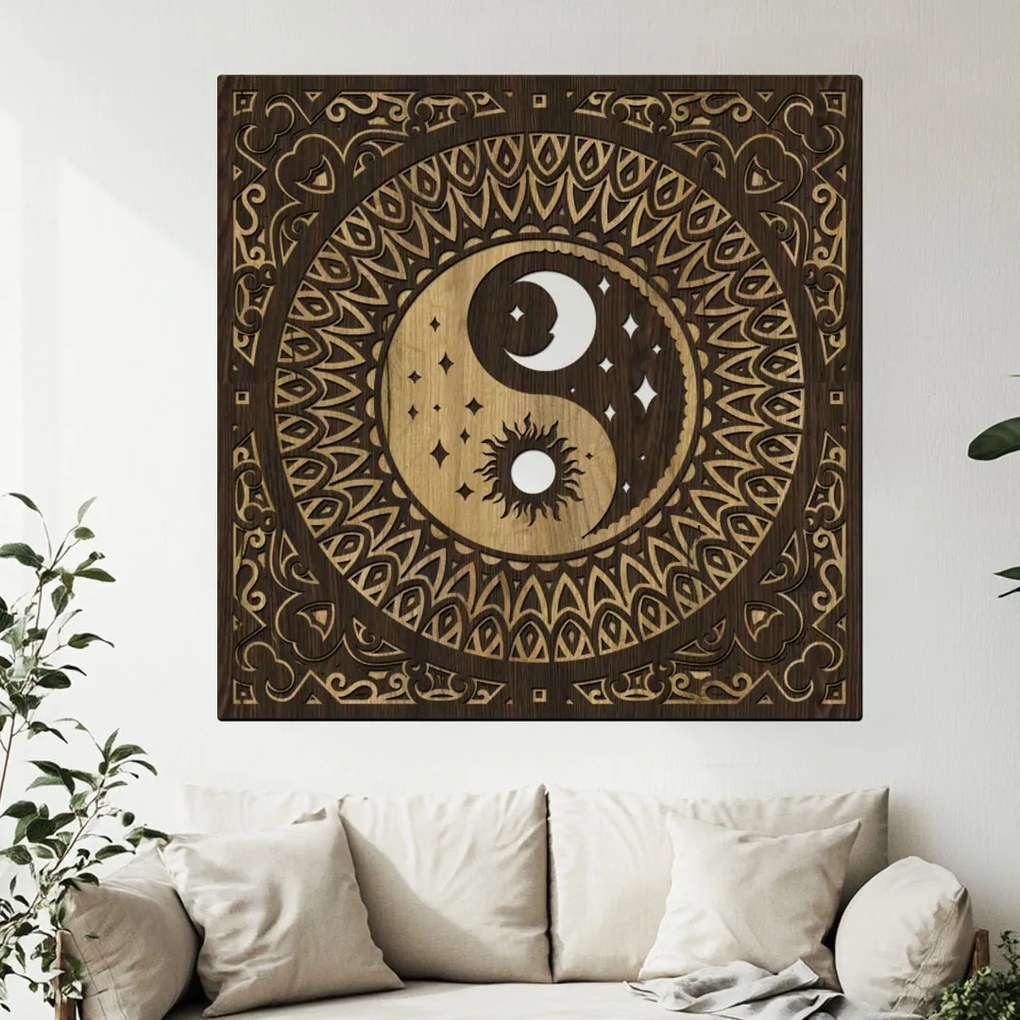dřevo života Dřevěná 5 vrstvá mandala YING YANG Rozměry (cm): 40, Zvolte barevný dekor: wenge-dub zlatý