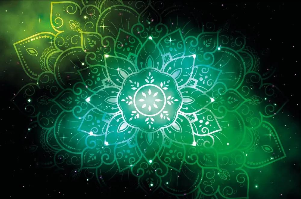 Tapeta zelená Mandala s galaktickým pozadím - 300x200 cm