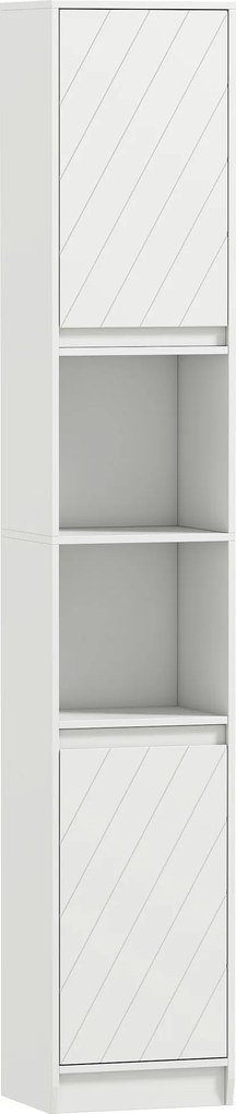 HOMCOM vysoká skříňka do koupelny, úložný nábytek se 2 dveřmi, 2 otevřenými přihrádkami, 30 x 24 x 170 cm, bílá