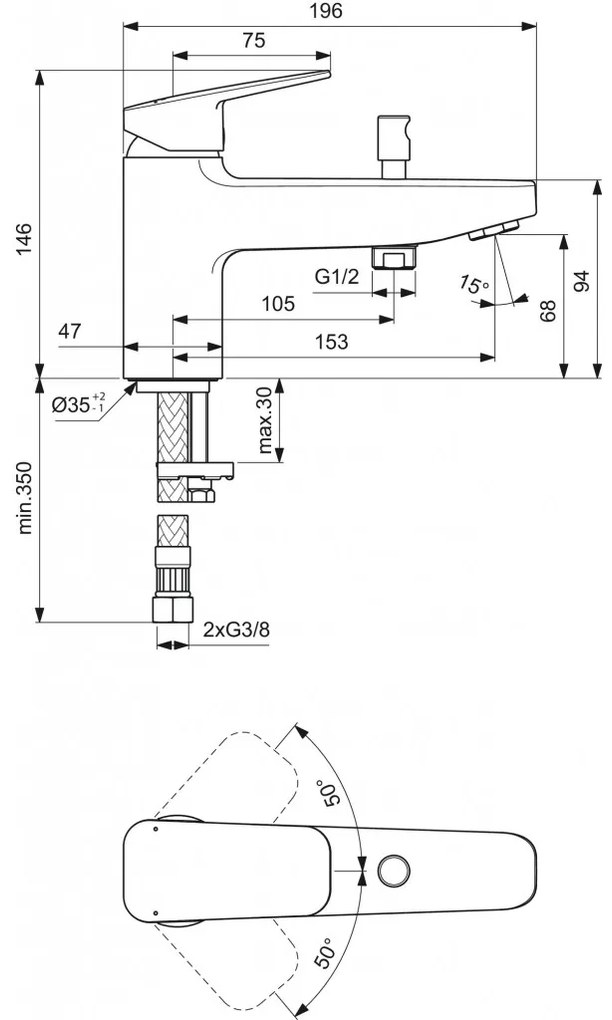 Ideal Standard Ceraplan - Vanová baterie stojánková, chrom BD257AA