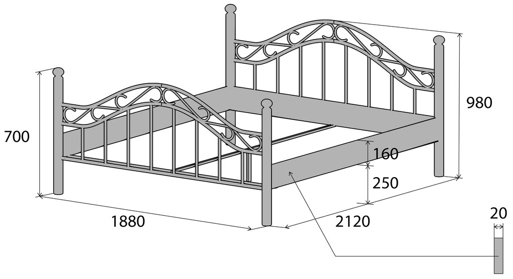 Nábytek ATIKA s.r.o. Kovová postel LÝDIE Povrchová úprava: na přání dle RAL, Rozměr: 80 x 200 cm