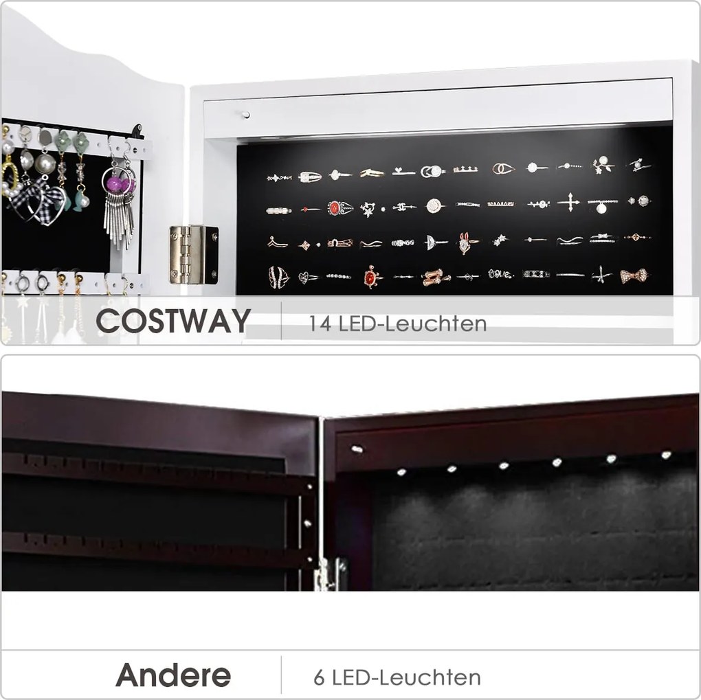 Costway Jewelry Cabinet Organizer na šperky se zrcadlovými dvířky po celé délce