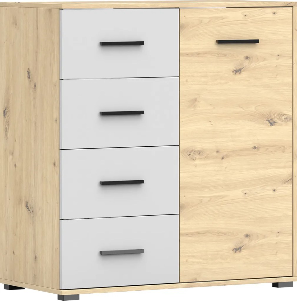 IDZ Komoda MARSYLIA 1D4S MINI 01, 90 cm Bílá/Dub Artisan