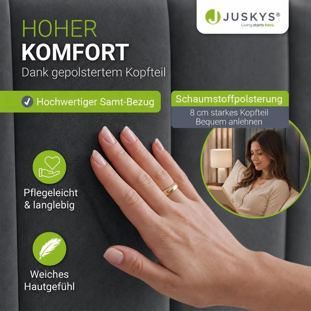 Juskys Čalouněná postel Savona s úložným prostorem Barva: tmavě šedá, Velikost: 120 × 200 cm