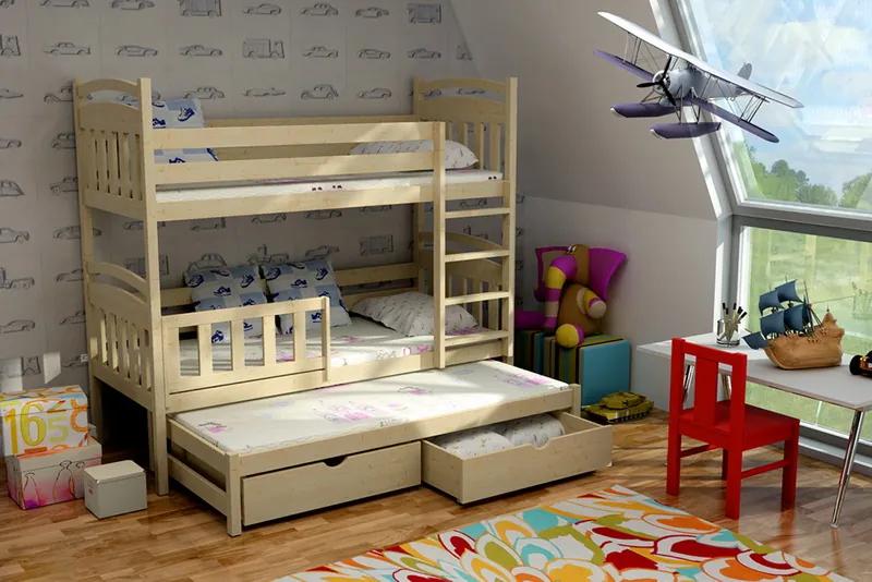 Patrová postel s přistýlkou SAMUEL vč. roštů, úložných prostor a matrací Rozměr: 200 cm x 80 cm, Povrchová úprava: netransparentní barva bílá