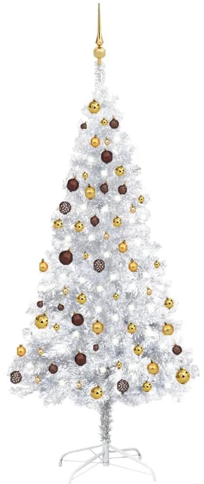3077524 vidaXL Umělý vánoční stromek s LED a sadou koulí stříbrný 180 cm PET