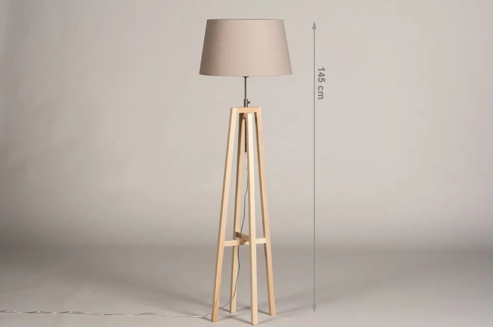 Stojací designová lampa Paola Taupe and Natur Wood