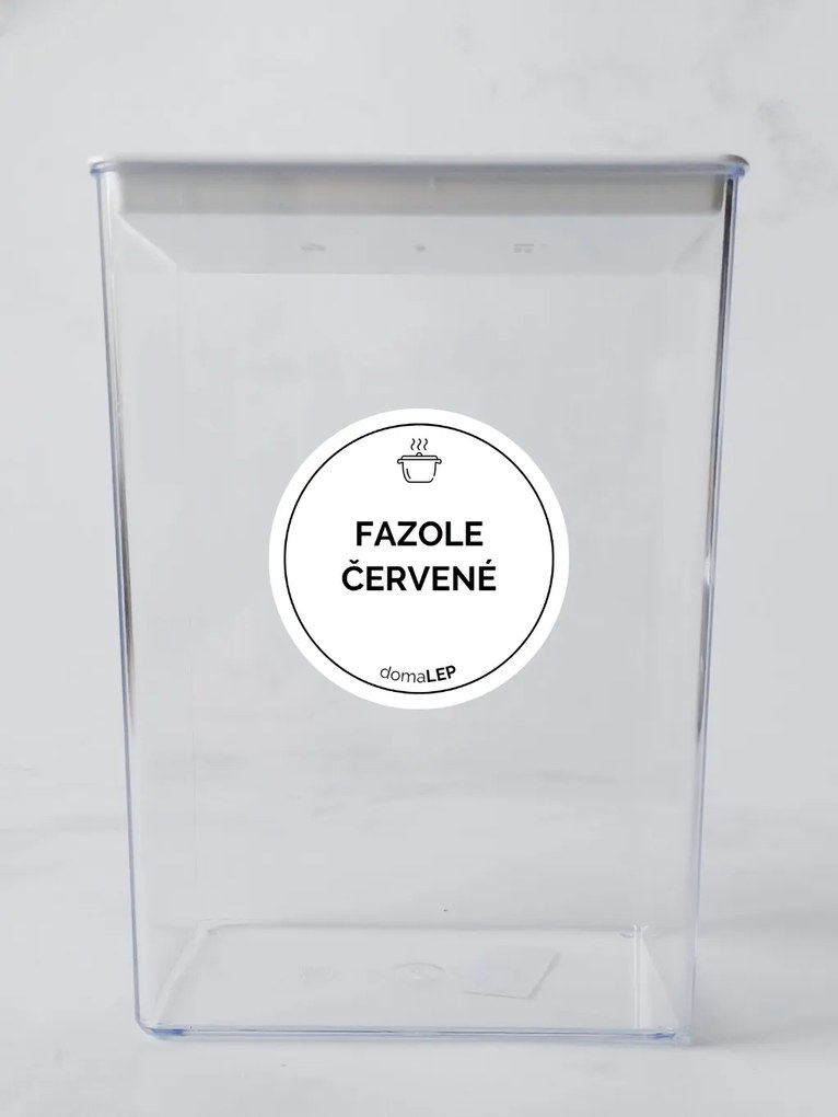 FAZOLE BÍLÉ – bílá samolepka na dózu, tučné písmo, 5 cm | DomaLEP
