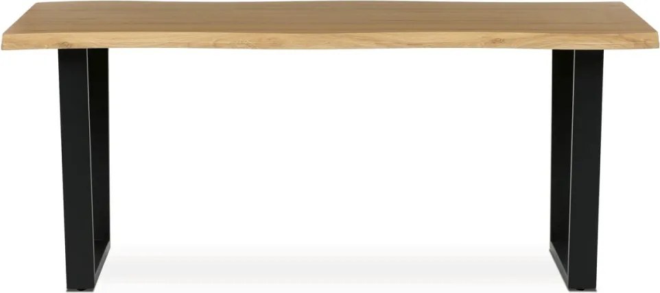 Stůl jídelní, MDF deska, kovová nohy ve tvaru U, dekor divoký dub, černý matný lak (180 x 90) cm