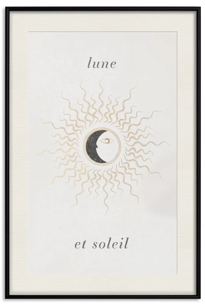 Plakát Měsíc a Slunce - grafické znázornění nebeských těles v jasných tónech