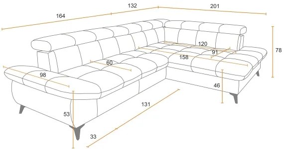 Rozkládací rohová sedací souprava do L MARANO levá oranžová