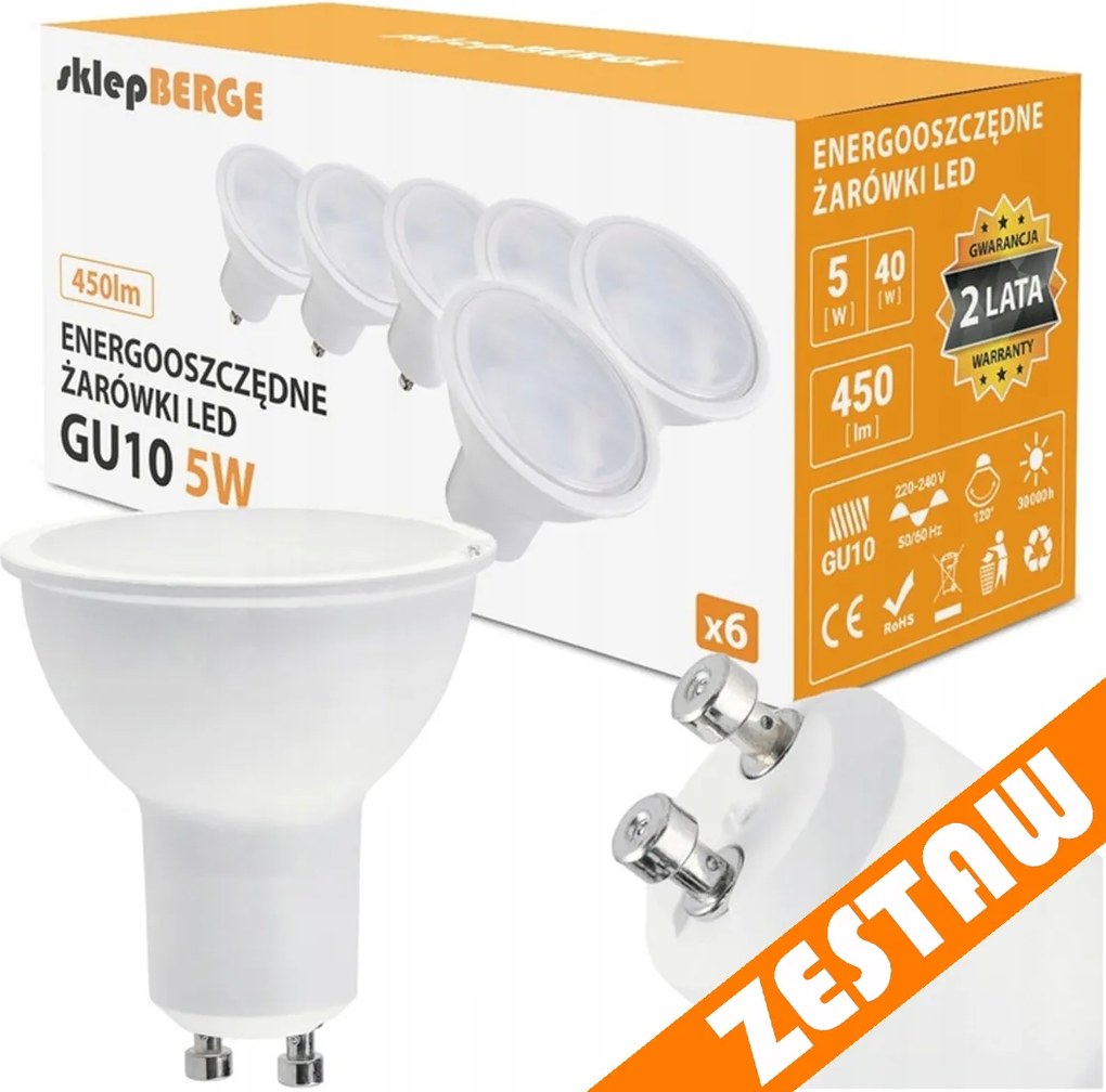 SADA 6x LED žárovka GU10 5W 450lm - neutrální bílá