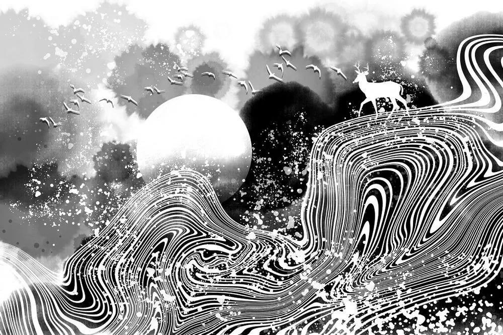 Samolepící tapeta zázračná krajina v černobílém - 225x150 cm