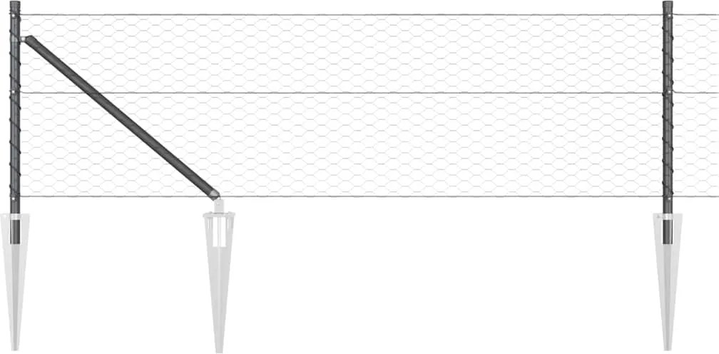 Hexagonální plot s podpěrou 50 x 0,6 m Ocel potažená PVC Šedá 3353265