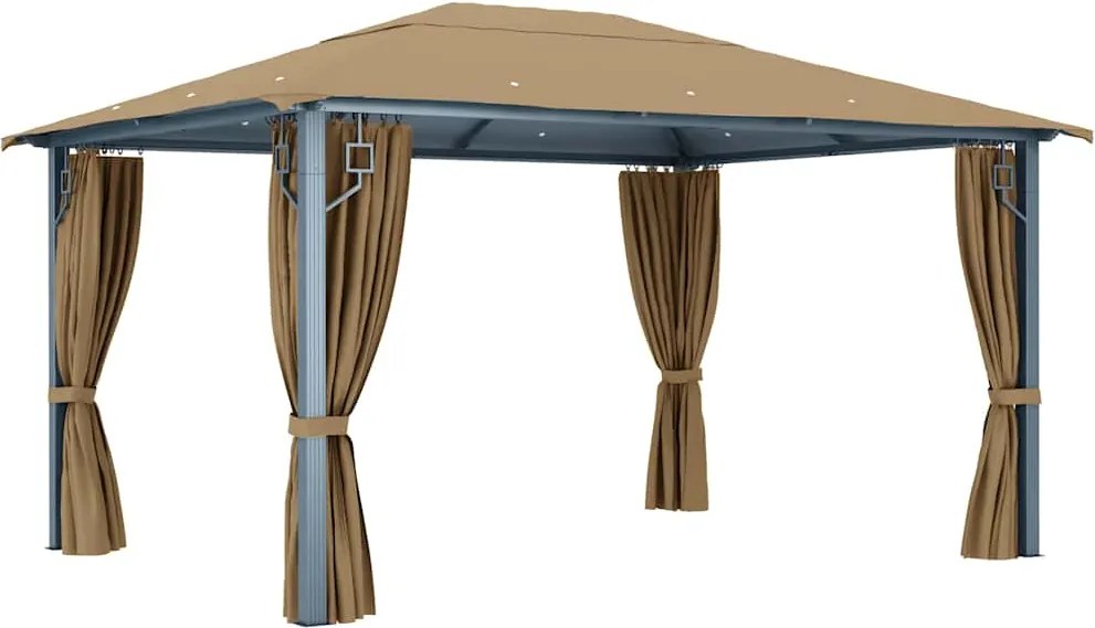 Altán se závěsy 400 x 300 cm taupe hliník 313894