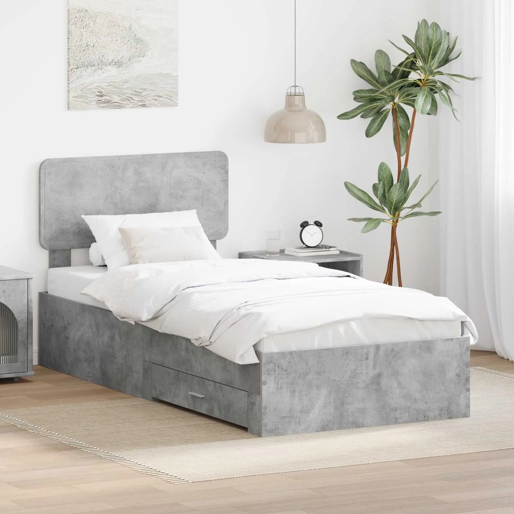 Rám postele s čelo Betonově šedá 100 x 200 cm Kompozitní dřevo 3412412
