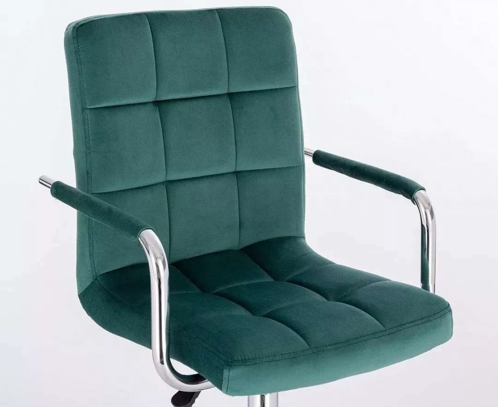 LuxuryForm DESIGN Barová židle VERONA VELUR na stříbrné kulaté podstavě - zelená