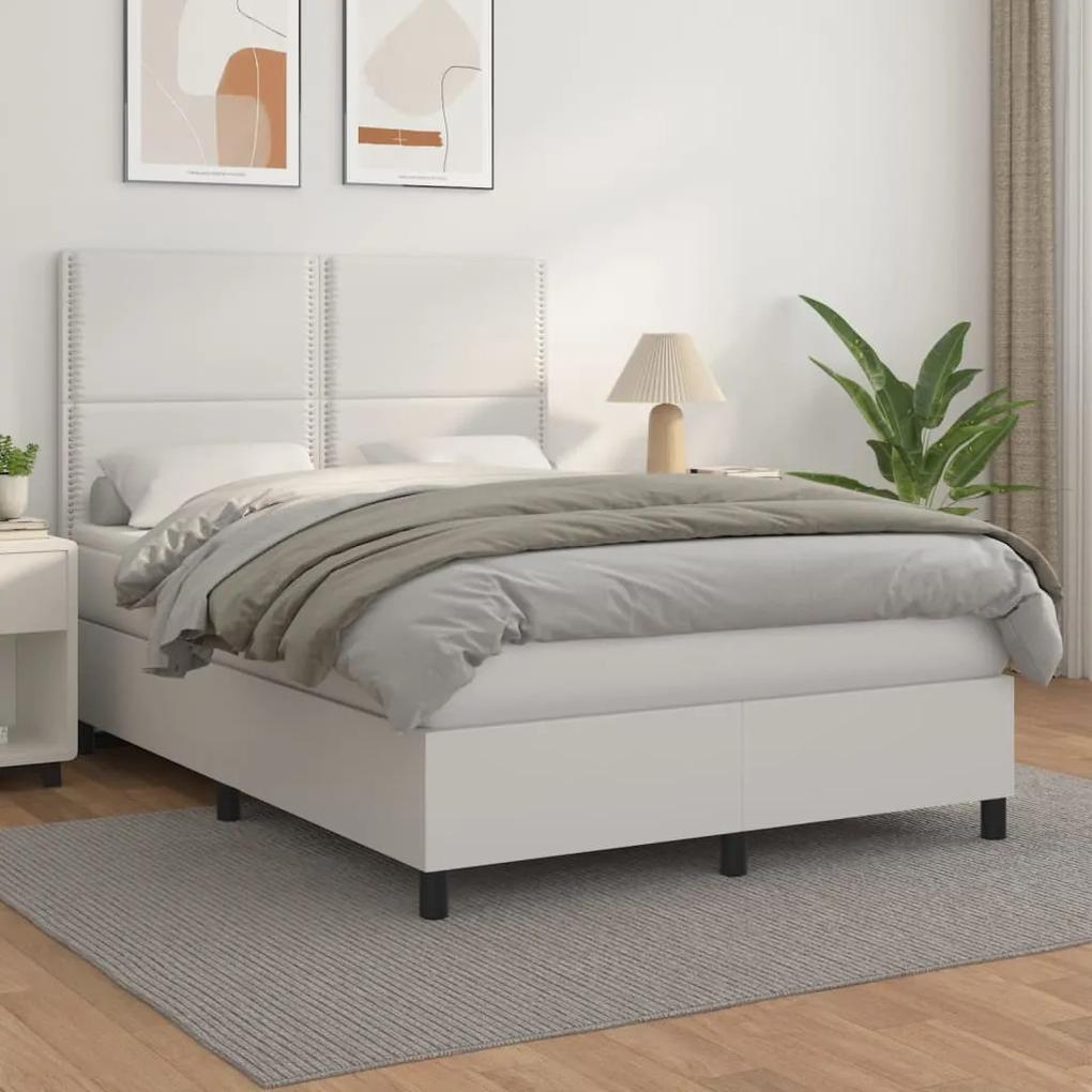 Box spring postel s matrací bílá 140x200 cm umělá kůže,  3142786