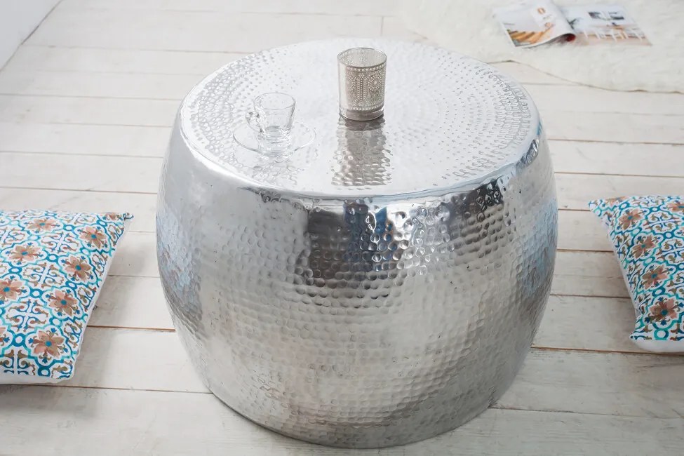 Ručně vyrobený konferenční stolek Orient stříbrný 60cm