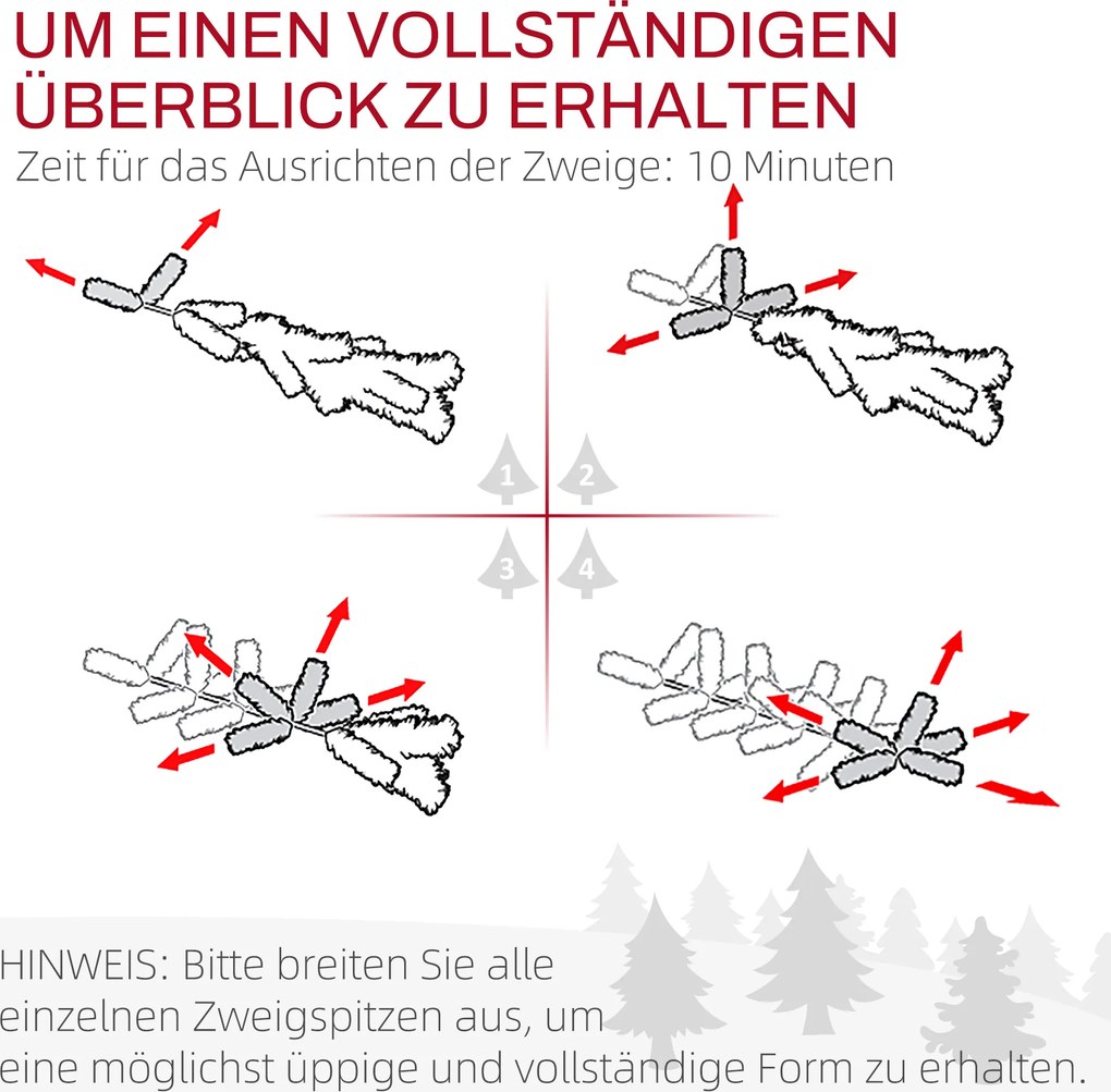 HOMCOM Vánoční strom 150 cm, realistický vzhled, rychlá montáž, včetně stojanu, nehořlavý plast