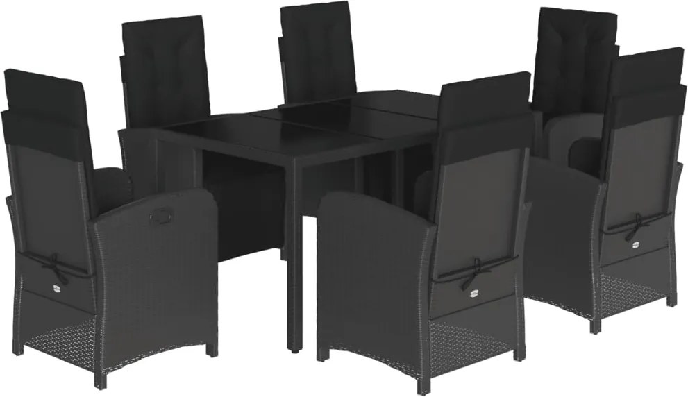 7dílný zahradní jídelní set s poduškami černý polyratan 3212459