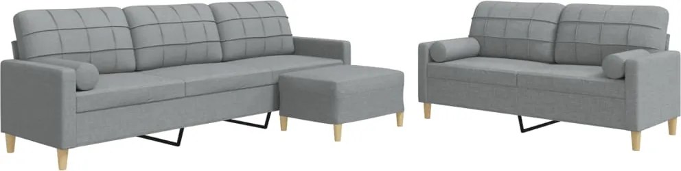 3dílná sedací souprava s podnožkou a polštáři šedá textil 3278343