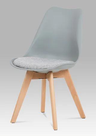 Jídelní židle šedý plast sedák z šedé tkaniny nohy masiv natural CT-722 GREY