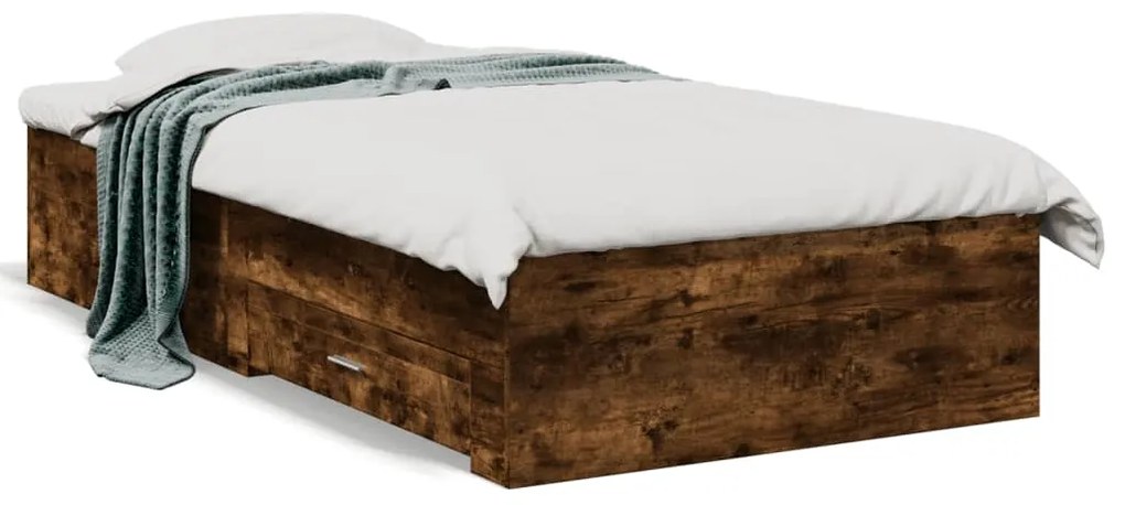 Rám postele se zásuvkami kouřový dub 90x190 cm kompozitní dřevo - Default Title