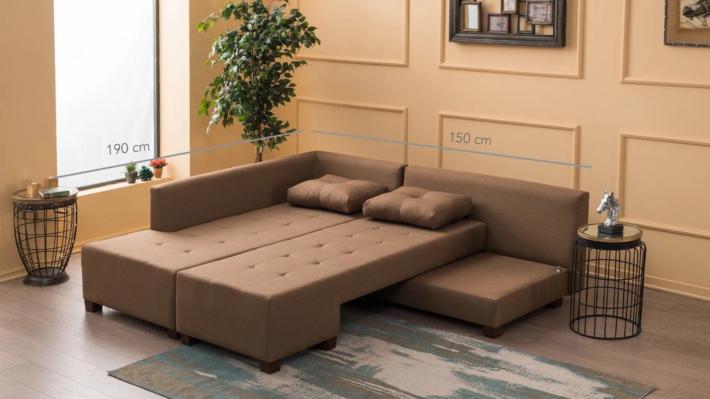 Hanah Home Rozkládací rohová pohovka MANAMA hnědá levý roh 825BLC1184
