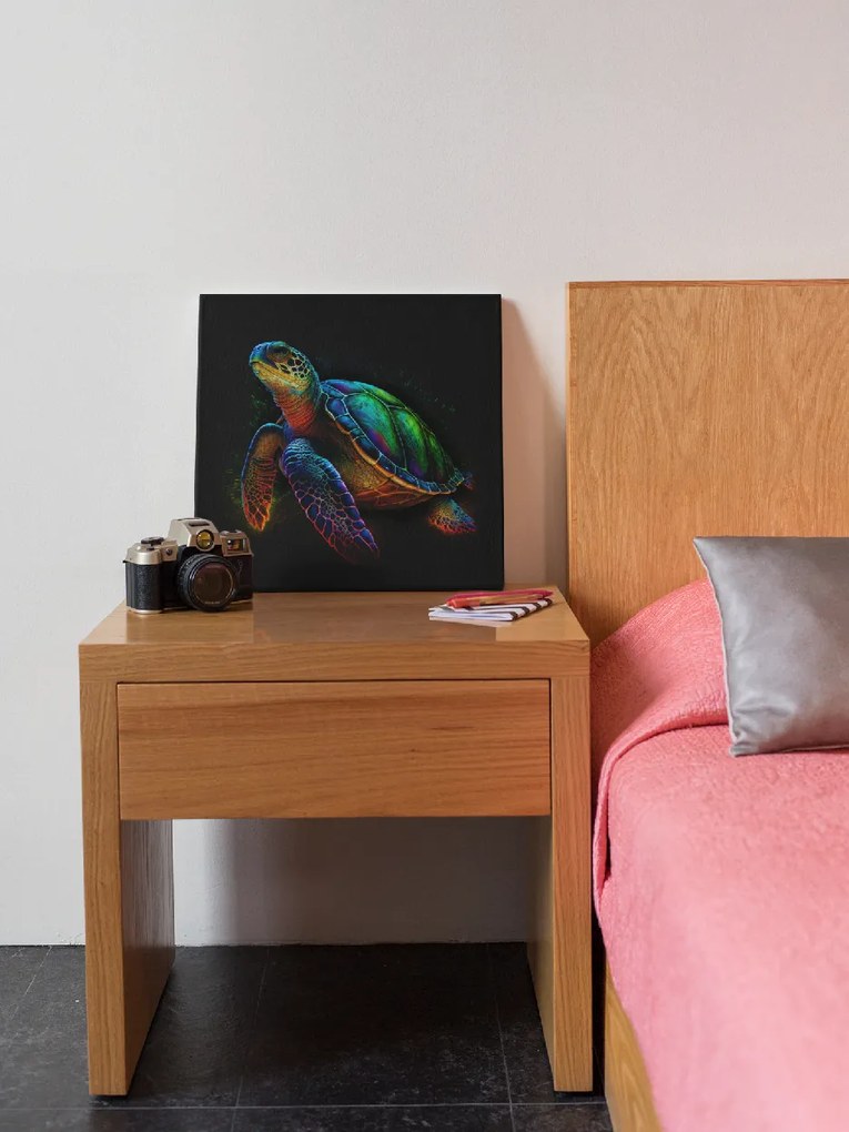 Obraz na plátně - barevná mořská želva FeelHappy.cz Velikost obrazu: 80 x 80 cm