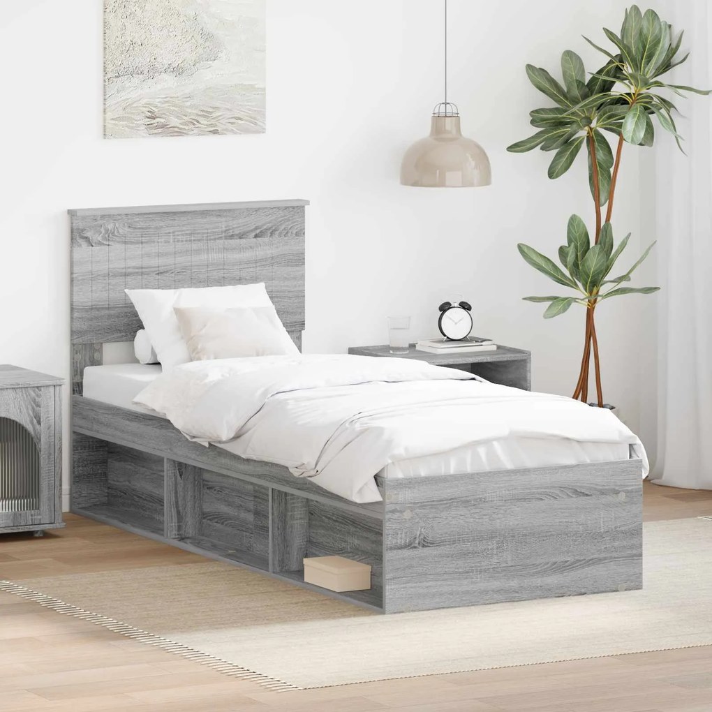 Rám postele s čelo Šedá Sonoma 75 x 190 cm Masivní borové dřevo 3410668