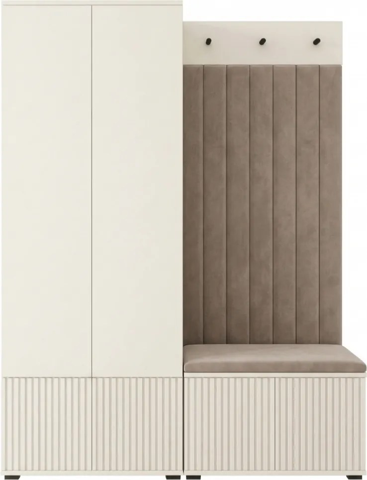 Předsíňová stěna RAYO 1 s čalouněnými panely, 140 cm, kašmír/ světle béžová