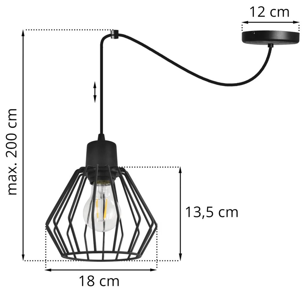 Závěsné svítidlo NUVOLA SPIDER 2, 1x černé drátěné stínítko