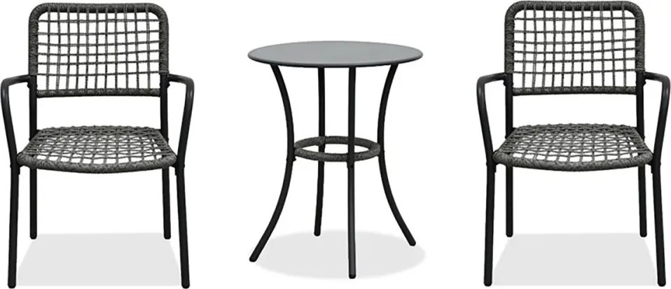 Balkónový set 1+2, stůl, židle umělý ratan barva antracit, kov antracit (58 x 57) cm