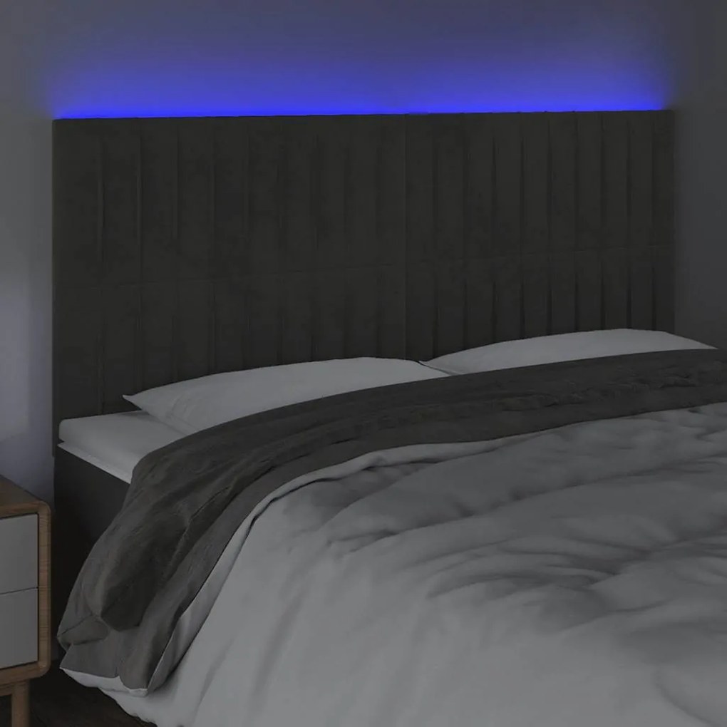Čelo postele s LED tmavě šedé 200x5x118/128 cm samet 3122729