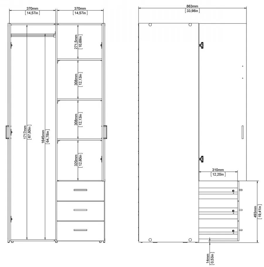 Šatní skříň Sid II 77,6 x 49,5 x 175,4 cm, bílá