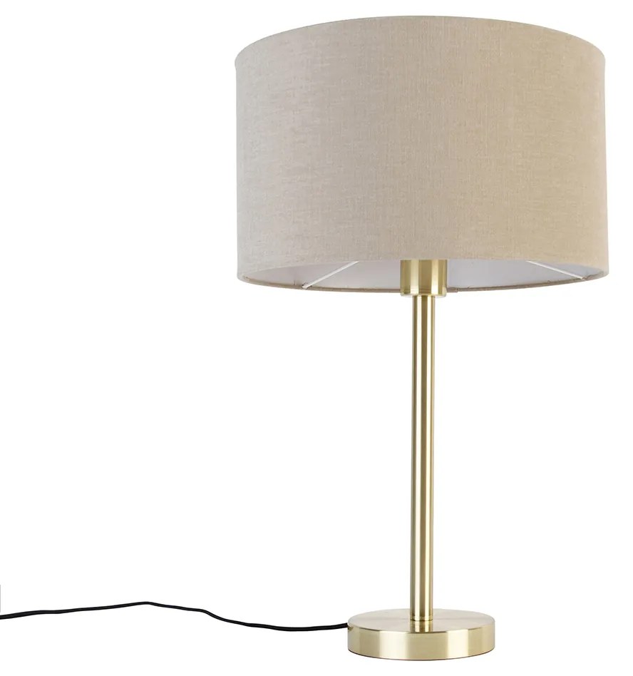 Klasická stolní lampa mosaz se stínidlem světle hnědá 35 cm - Simplo