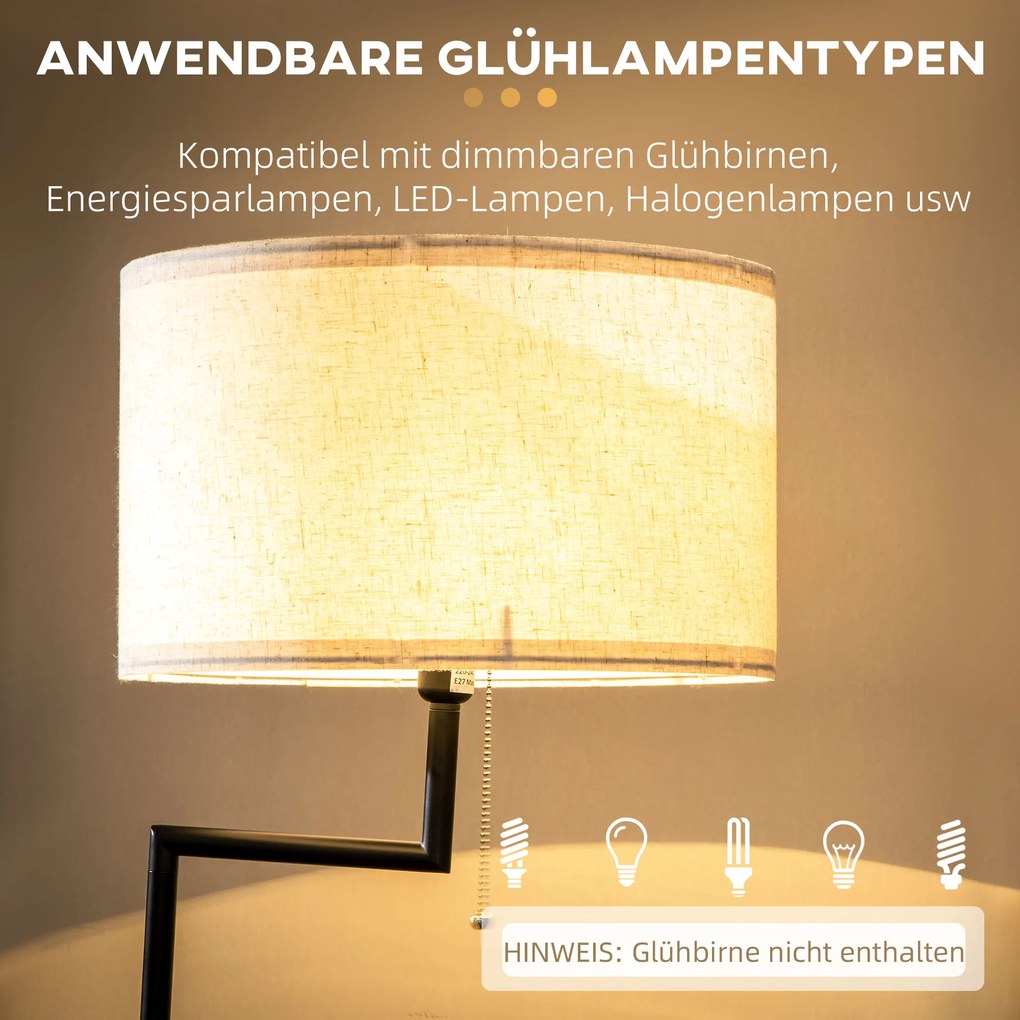 HOMCOM Stojací lampa, stojací lampa s policí, 40 W stojací lampa s USB připojením, stojací lampa, ocel, krémová, Ø40 x 168 cm, bez žárovky