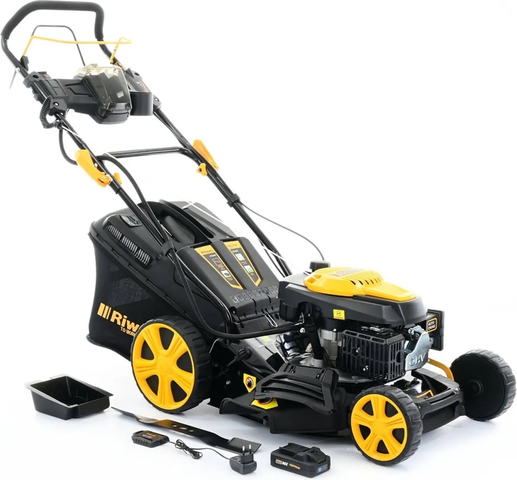 Benzínová sekačka na trávu Riwall PRO RPM 4735 E 4v1 s pojezdem a elektrostartem