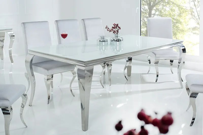 Deflee jídelní stůl MODERN BAROCCO 200-WHITE KS37904bezpečnostní tvrzené sklo, leštěná ocel  200 cm x 75 cm x 105 cm