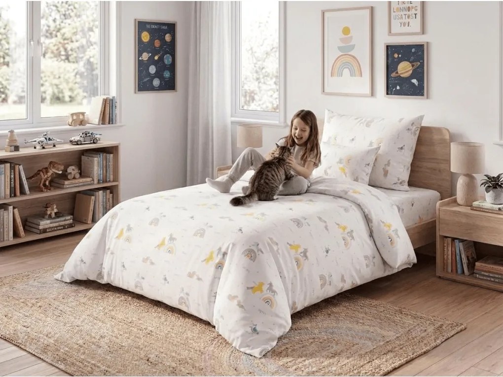 Dětské bavlněné povlečení MAGIC UNICORN bílé, 100% bavlna Rozměr povlečení: 70 x 90 cm | 140 x 200 cm