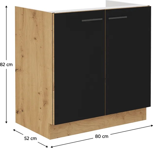 Spodní dřezová skříňka, černý mat / dub artisan, Monro 80ZL 2F BB