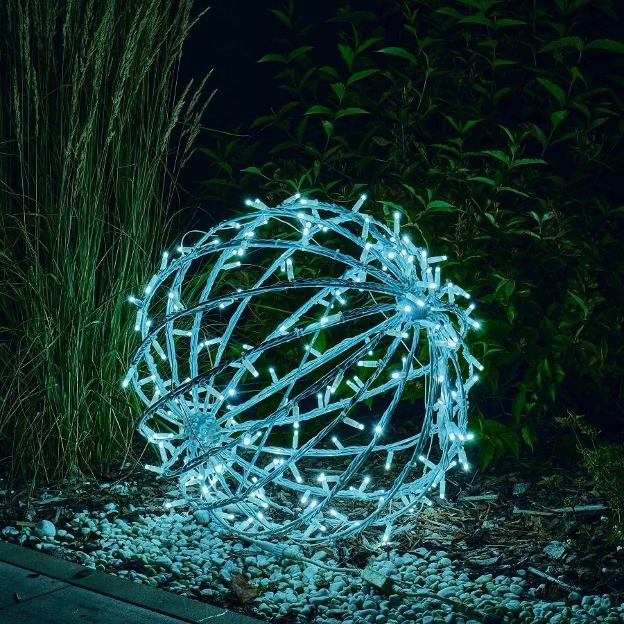 Easy fix 3D LED svítící koule, skládací, pr. 60 cm, ledově bílá, bílý kabel, IP67, hliník